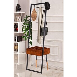 71 Inch Metal Frame Coat Rack With Built In Mirror And 1 Drawer - Bed ...