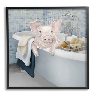 Stupell Pig Bathing Bathroom Tub Animal Framed Giclee Art by Elizabeth ...