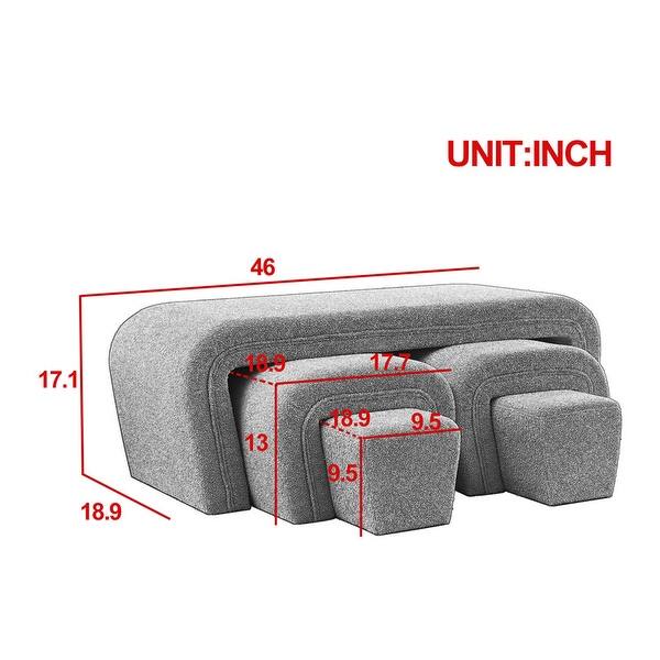 46" W Modern Upholstered Nesting Bench with Four Nesting Benches - Bed ...