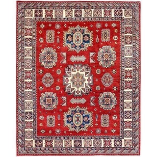 Shahbanu Rugs Geranium Red Border Special Kazak with Large Elements ...