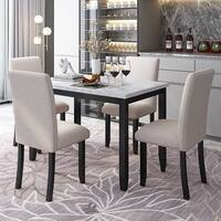 Faux Marble 5-Piece Dining Set Table with 4 Thicken Cushion Dining ...