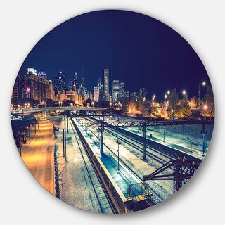 Designart 'Welcome in Chicago Highway Traffic' Cityscape Round Metal ...