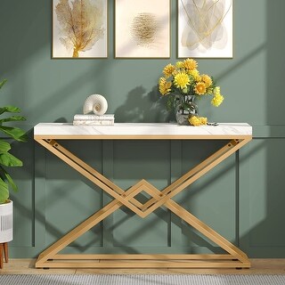 Modern Console Table, 42-Inch White Faux Marble Sofa Table - Bed Bath ...