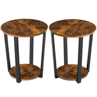 Industrial End Table, 2 Tier Round Side Table with Sturdy Metal Frame ...