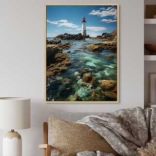 Designart "Lighthouses By The Cliff Photo" Lighthouses Framed Canvas ...