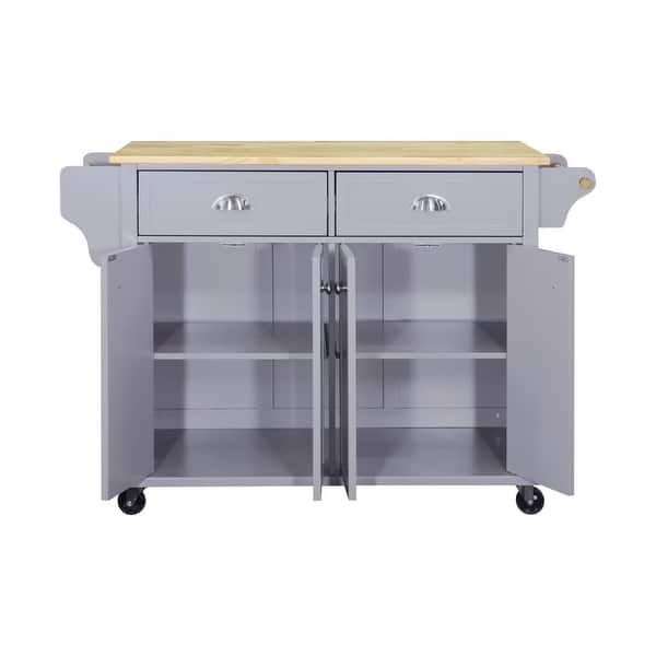 Kitchen Cart Cabinet with Drop Leaf, 4 Wheels, 4 Doors and 2 Drawers ...