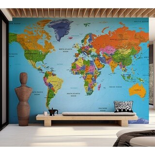 World Map Wallpaper Wall Mural - Colorful Geography - Bed Bath & Beyond ...