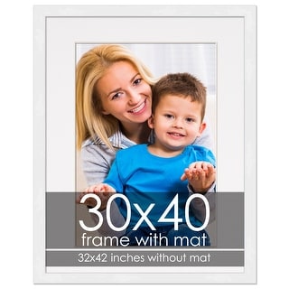 30x40 Frame with Mat - White 32x42 Frame Wood Made to Display Print or ...
