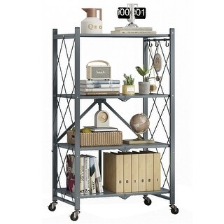 4-Tier Folding Storage Shelves Metal Folding Shelves with Wheels ...