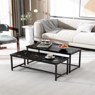 Modern Nesting Coffee Tables Set, Fake Marble BLACK, 2pc - Big - On ...