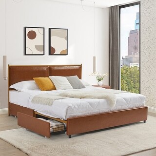 Full Size Platform Bed, Bread Shaped Headboard with Four Drawers - Bed ...