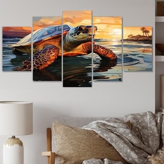 Designart "Turtle Portrait Geometric II" Animals Metal Wall Décor Set ...