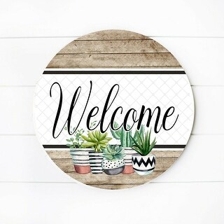 Succulent Welcome 12 inch Printed Handmade Wood Sign 12" Round - Bed ...