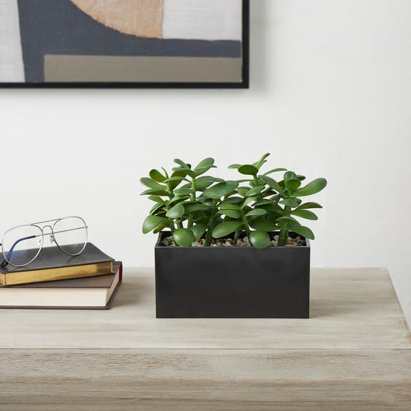 Green Faux Foliage Artificial Plant with Black Melamine Pot - Bed Bath ...