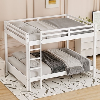 GDFStudio - Solid Wood Queen Bunk Bed with Ladder and Guardrails - Bed ...