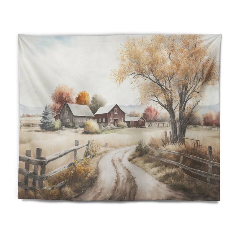 Designart 'Beautiful Barn In Spring VI' Barn Landscape Wall Tapestry ...
