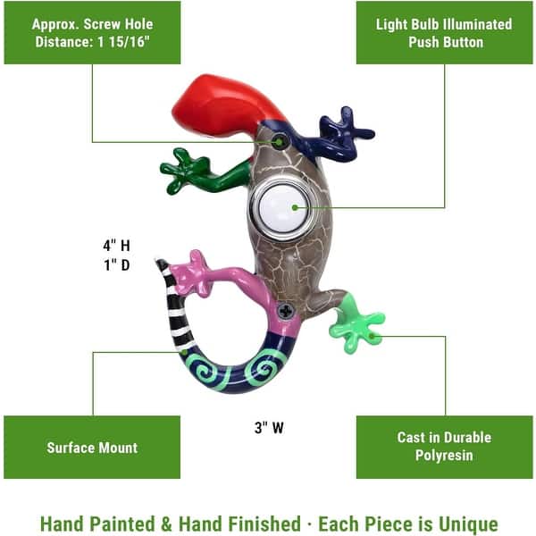 Hand Painted Gecko Doorbell Wired Push Button Cast in Polyresin - Multi ...