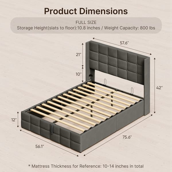 Lift Up Storage Bed Frame, Upholstered Platform Bed Frame with ...
