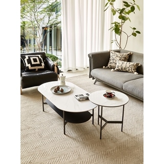 Ceramic and MDF Double Layer Coffee Table White and Brown - Bed Bath ...
