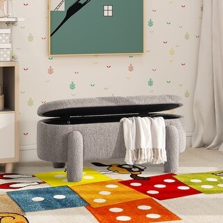 49" Oval Storage Bench with Soft Boucle Upholstery, Contemporary Design ...