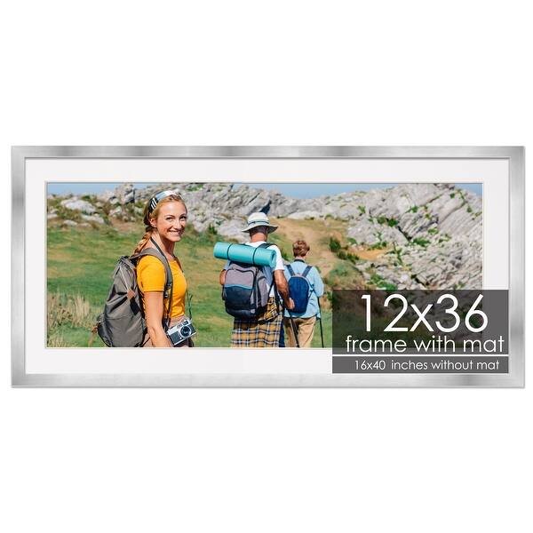 12x36 Frame with Mat - Silver 16x40 Frame Wood Made to Display Print or ...