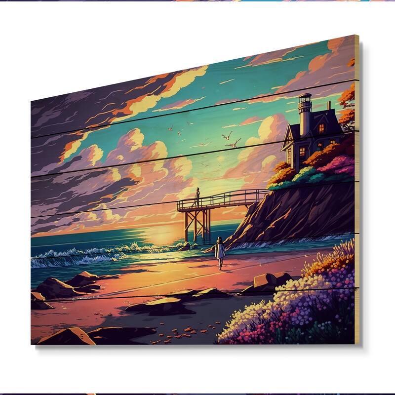 Designart 'Modern Sunset In Vector Style III' Modern Landscape Beach ...