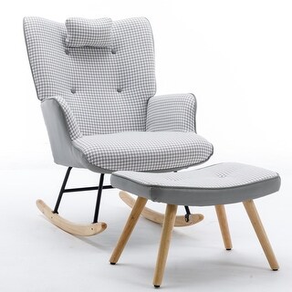 Soft Houndstooth Fabric Leather Fabric Rocking Chair, Wingback Glider ...