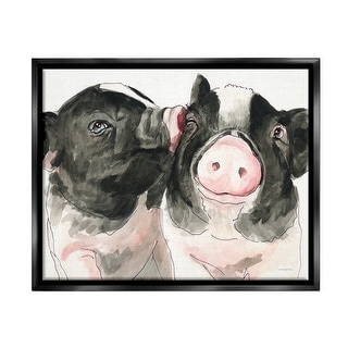Stupell Two Pigs Pink Snout Kiss Adorable Farm Animals Floater Frame ...