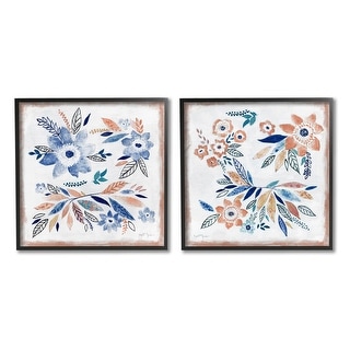 Stupell Abstract Farmhouse Flowers and Leaves 2 Piece Framed Giclee Art ...