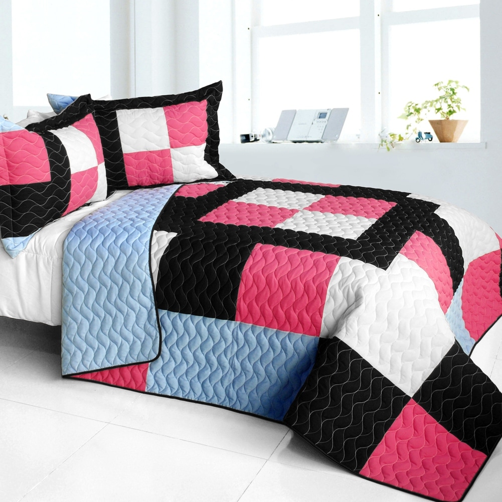 3PC Vermicelli - Quilted Patchwork Quilt Set (Full/Queen Size) - Bed ...