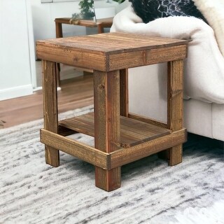 Rustic Wood Living Room End Table with Storage Shelf - Bed Bath ...