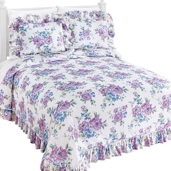 Allison Plisse Lavender Floral Ruffled Border Bedspread - Bed Bath ...