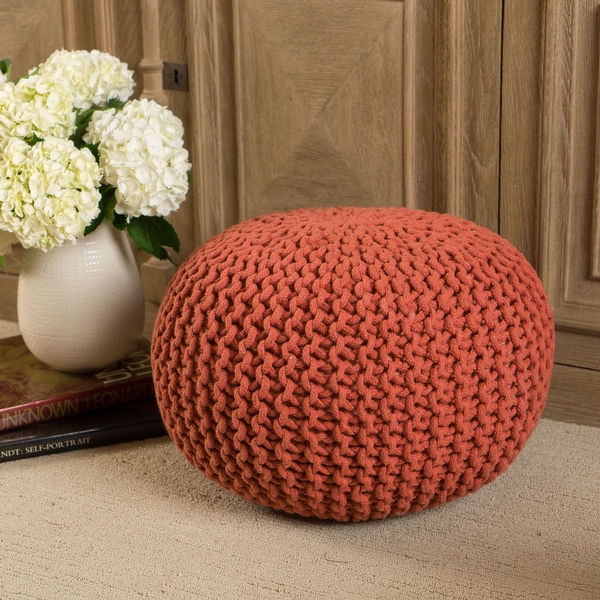 20 Coral Orange Contemporary Hand Knitted Pouf Ottoman Bed Bath Beyond 31990338