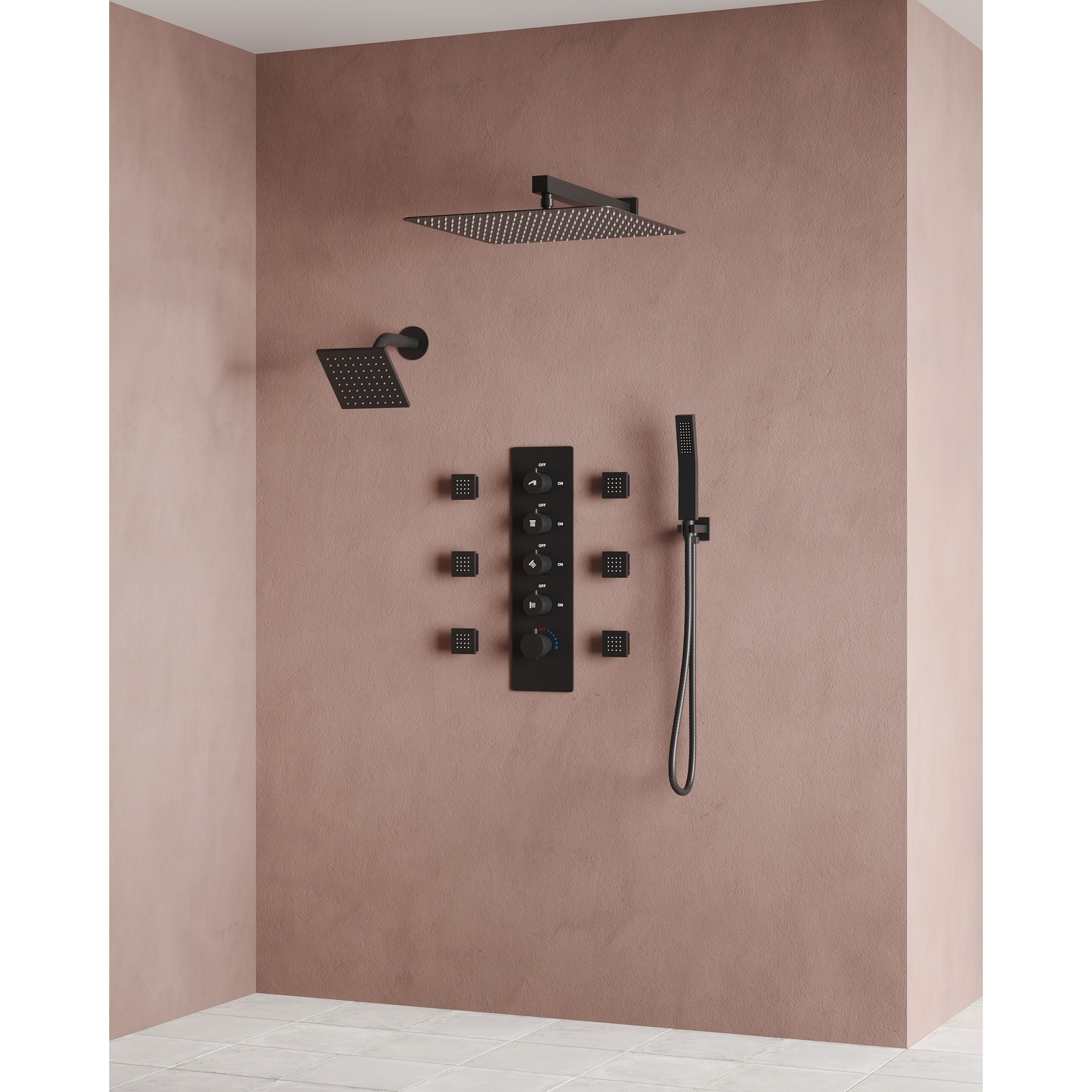 Triple Heads 12" Rainfall & Dual 6" High Pressure Shower Systems with 3 ...