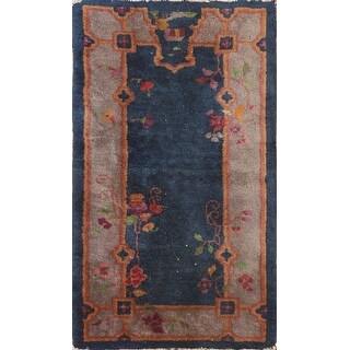 Blue Art Deco Chinese Antique Area Rug Handmade Wool Carpet - 2'1"x 3 ...