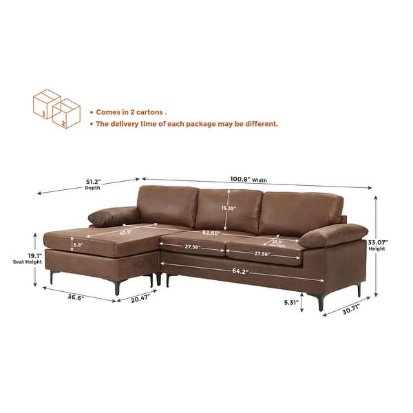 VANOMi 100in Mid-Century Modern Reversible Faux Suede Sectional Sofa - Bed Bath & Beyond - 36681571