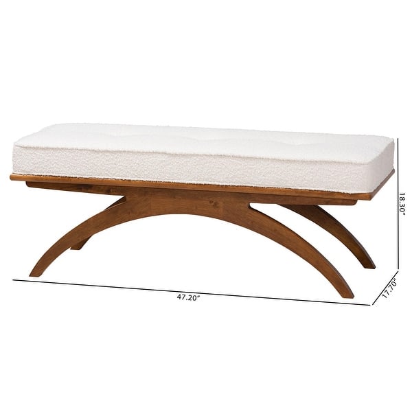 Orella Japandi Cream Boucle Fabric and Walnut Brown Finished Wood Bench ...