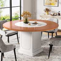 47-Inch Round Dining Table for 4-6, Wood Circle Dinner Table for Dining ...