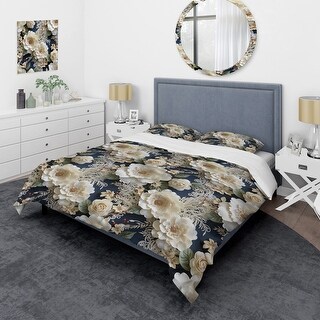 Designart "Vintage Ivory Floral Lace Romance Radiance" Cottage Bedding ...