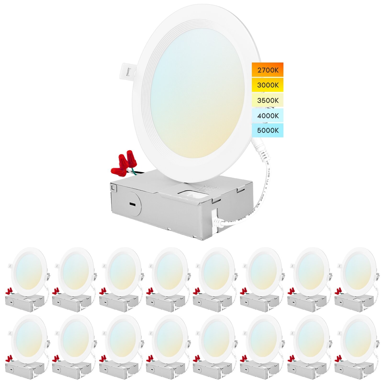 Luxrite 6" Ultra Thin LED Recessed Light J-Box 14W 5 Color Options ...