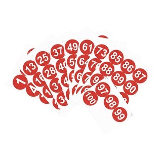 Round Number Stickers 100mm Number 1-100 Self Adhesive PVC Label - Red ...
