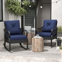Outsunny Outdoor Wicker Rocking Chair Set of 2 with Wide Seat, Thick ...