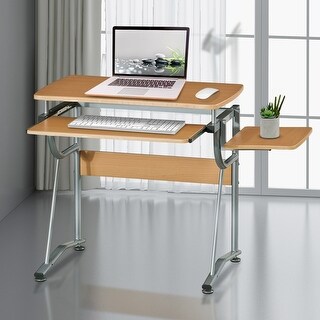 Topcraft Computer Desk with Side Shelf and Keyboard Panel, Cherry - Bed ...