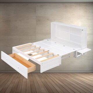 Queen Size Mobile Murphy Bed with Built-in Drawer and Shelves for ...