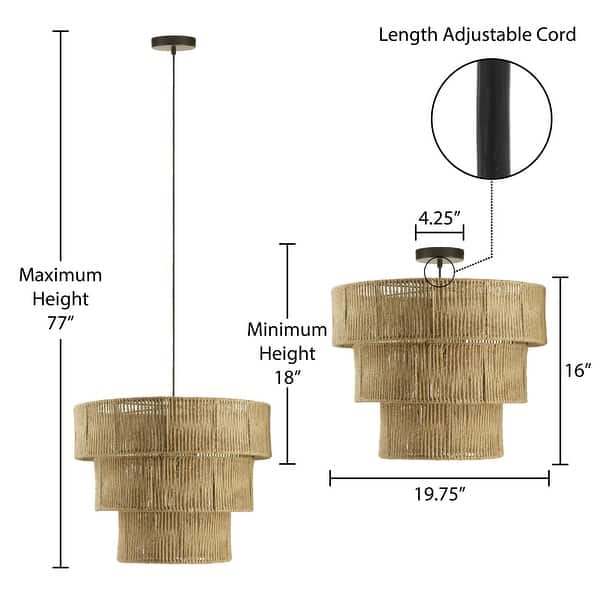 Primrose River of Goods Tan and Black Jute and Metal 19.75-Inch Pendant ...
