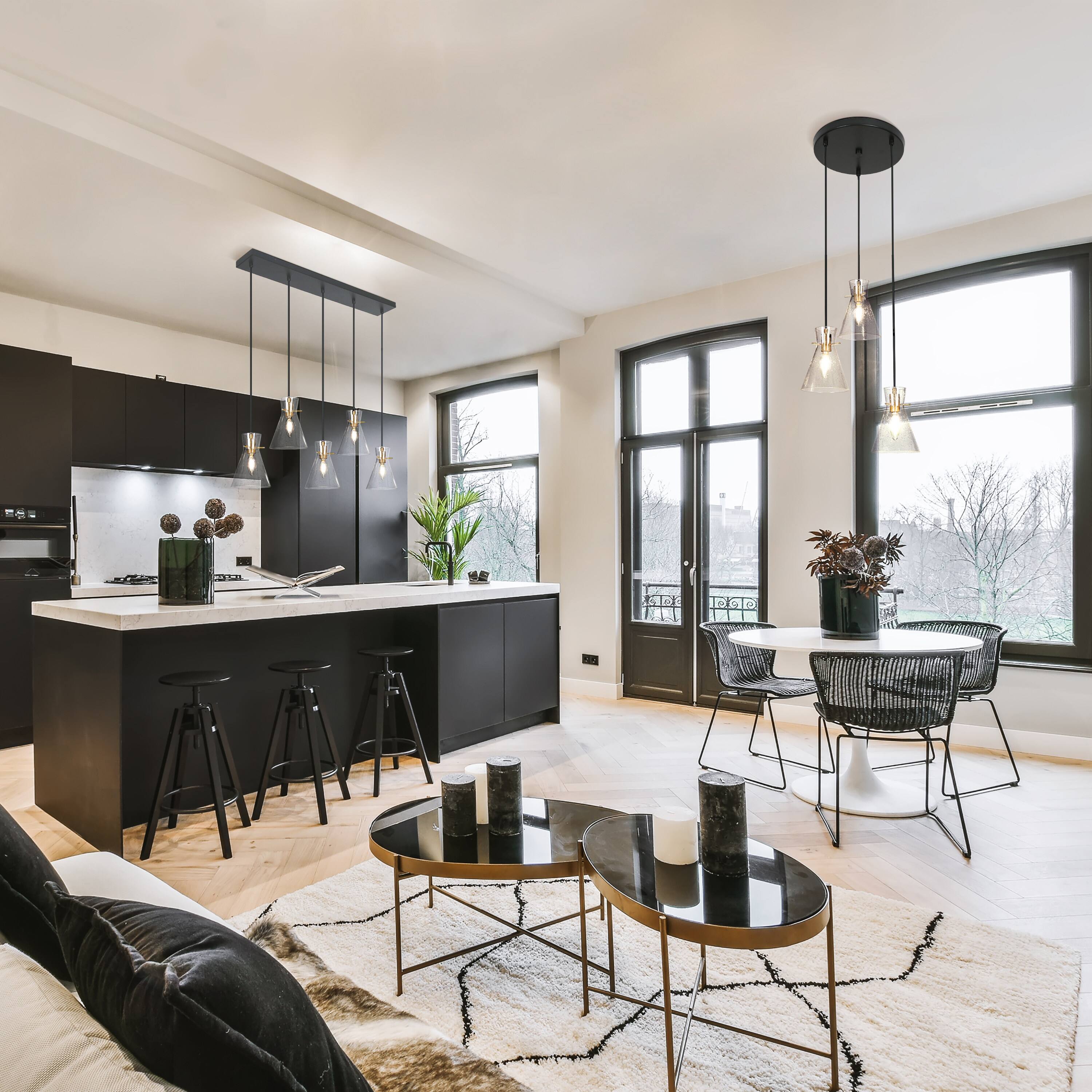 Liniya Modern Farmhouse 3-light Cluster Kitchen Island Pendant Black ...