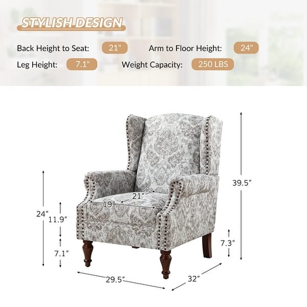 Gott Transitional Wingback Accent Chair Armchair with Solid Wood Legs ...
