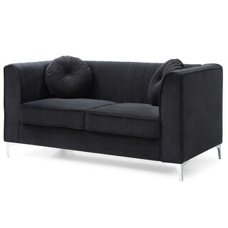 Velvet Microsuede Channel Tufted Loveseat with Throw Pillows - 65 ...