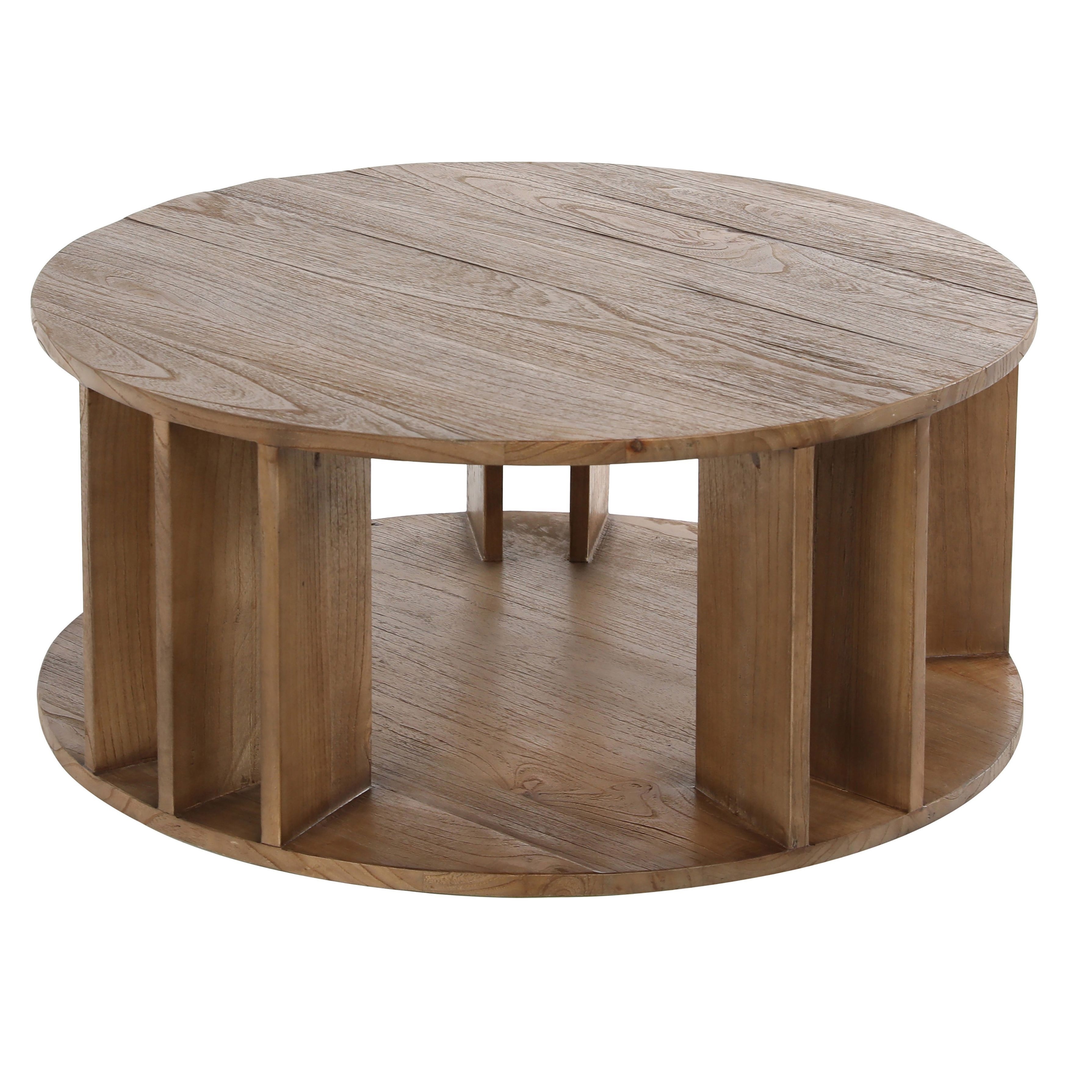 JASIWAY 2-Tiered Round Wood Coffee Table with Rattan Base - On Sale ...