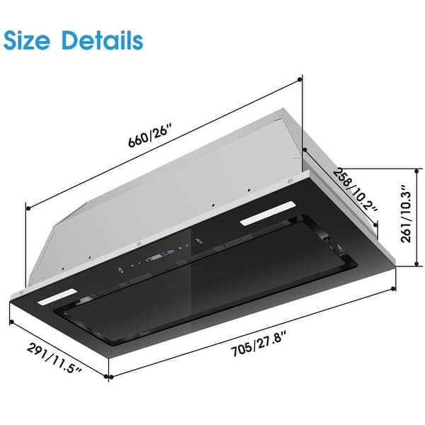 30 inch Built-in Insert Range Hood 900CFM Stainless Steel Kitchen Vent ...